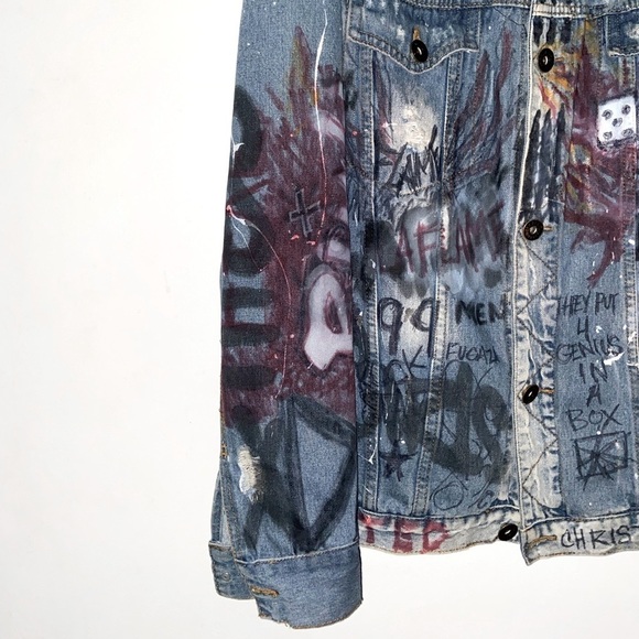 ST.R | Jackets & Coats | 1 Custom Made Denim Jacket Hand Painted By Str ...